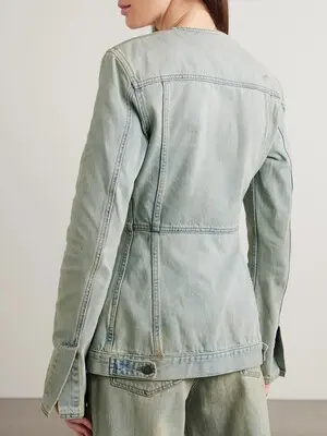 HAIKURE Distressed Denim Peplum Jacket - Blue