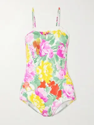 Chloé Floral-print Swimsuit With Lace Trim - Multi