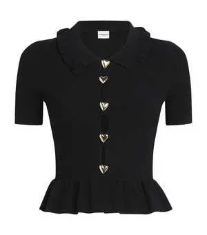 Claudie Pierlot Ribbed Peplum Sweater With Heart Button Detail