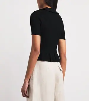 Claudie Pierlot Ribbed Peplum Sweater With Heart Button Detail