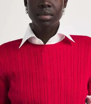 Maje Cotton-blend Cable Knit Sweater With Pointelle Detailing