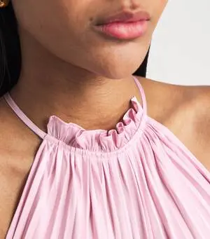 Maje Pleated Satin Halterneck Maxi Dress - Pink