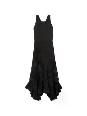 Claudie Pierlot Sleeveless Midi Dress With Asymmetric Pleated Skirt And Lace Panels - Black