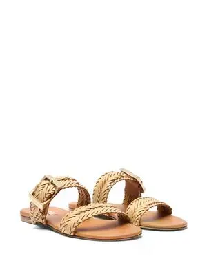 Casadei Kenya Woven Buckle Flat Sandals - Neutrals