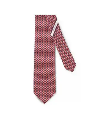 FERRAGAMO Geometric Diagonal Stripe Silk Neck Tie - Red