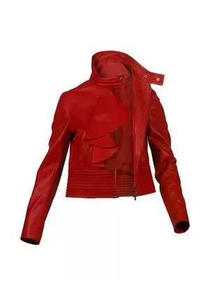 Valentino Garavani Leather Ruffled High Neck Jacket