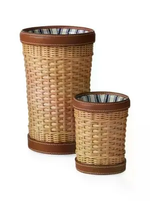 Ralph Lauren Large Bailey Woven Leather-trim Vase - Neutrals