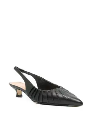 JULIE DEE Leather Ruched Pumps - Black