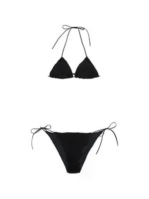 ALLIS BEACHWEAR Triangle Plissé Tie-fastening Bikini - Black