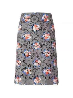 Fendi Lace Floral-pattern Midi Skirt - Grey