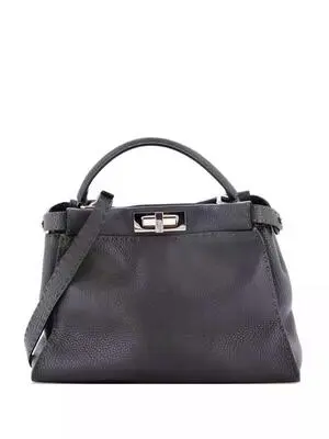 Fendi Selleria Peekaboo Rigid Leather Regular Satchel - Grey