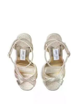 JIMMY CHOO Kove Platform Sandals In Platinum Brilliance Fabric