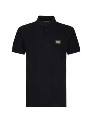 Dolce & Gabbana Button Logo-plaque Polo Shirt - Blue
