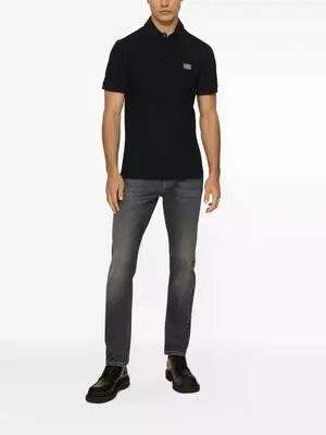 Dolce & Gabbana Button Logo-plaque Polo Shirt - Blue