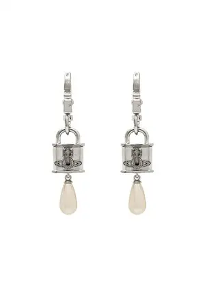 VIVIENNE WESTWOOD Celestia Small Padlock Drop Earrings With Pearl Detail - Silver