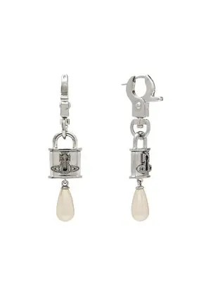 VIVIENNE WESTWOOD Celestia Small Padlock Drop Earrings With Pearl Detail - Silver