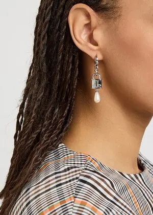 VIVIENNE WESTWOOD Celestia Small Padlock Drop Earrings With Pearl Detail - Silver