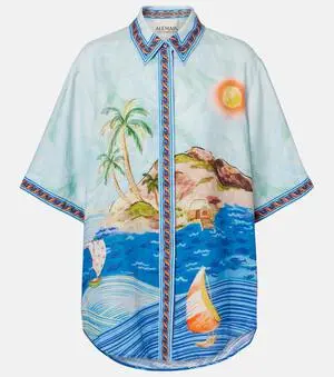 ALEMAIS Printed Linen Shirt - Blue
