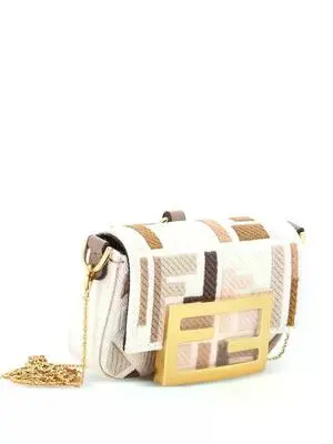 Fendi Zucca Embroidered Canvas Nano Baguette Charm Bag - Brown