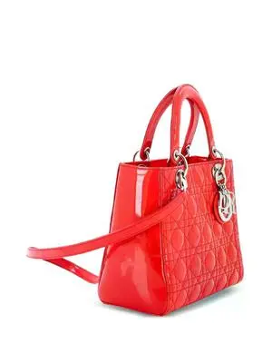 Dior Lady Nm Bag Cannage Quilt Patent Medium Satchel - Red