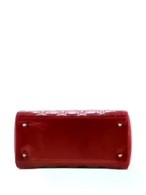 Dior Lady Cannage Quilt Patent Medium Satchel Bag - Red