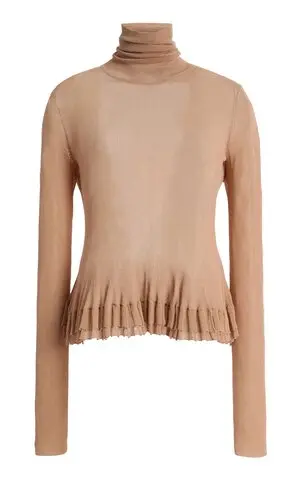 ASHLYN Merritt Knit Peplum Turtleneck Top - Tan