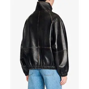 Sandro Distressed Funnel-neck Leather Jacket