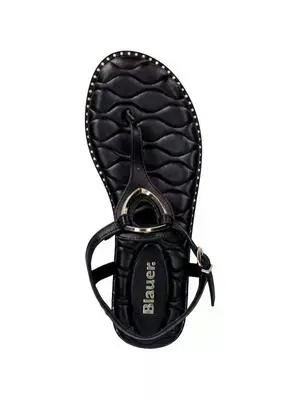 BLAUER. Quilted Footbed Flat Sandals With Gold-tone Hardware - Black