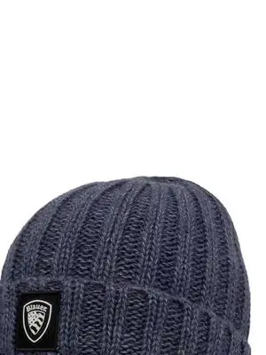 BLAUER. Ribbed Logo Patch Beanie Hat