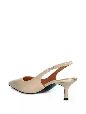 Moschino Pointed Toe Slingback Pumps With Gold-tone Trim - Neutrals