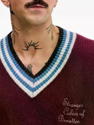BENETTON Striped V-neck Sweater