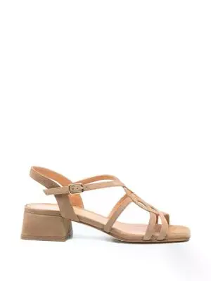 JULIE DEE Beige Suede Criss-cross Strap Block Heel Sandals - Neutrals