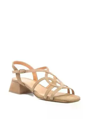 JULIE DEE Beige Suede Criss-cross Strap Block Heel Sandals