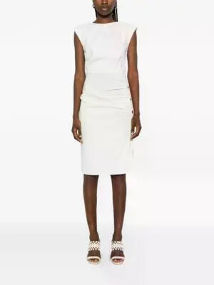 Pinko Slim-fitting Calf-length Linen Blend Dress With Metallic Detail
