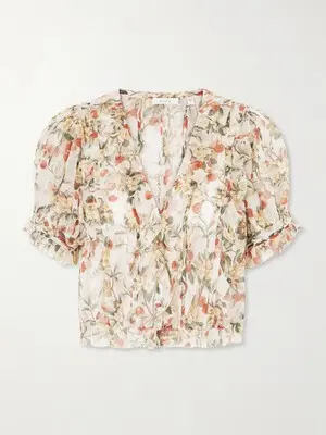 DÔEN Salona Pintucked Ruffled Floral-print Silk-georgette Blouse - Multi