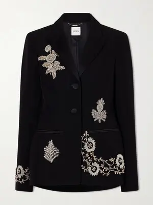Erdem Embellished Grain De Poudre Wool Blazer