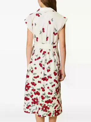 TWINSET Poplin Midi Dress With Cherry Print - Neutrals