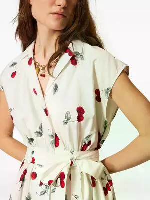 TWINSET Poplin Midi Dress With Cherry Print - Neutrals