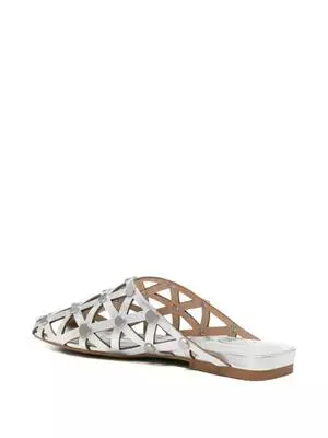Ash Tone Studded Cut-out Pointed Toe Mules - Silver
