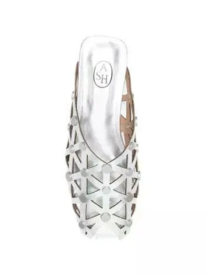 Ash Tone Studded Cut-out Pointed Toe Mules - Silver