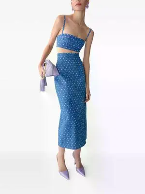 Carolina Herrera Polka-dot Denim Cropped Bustier Top