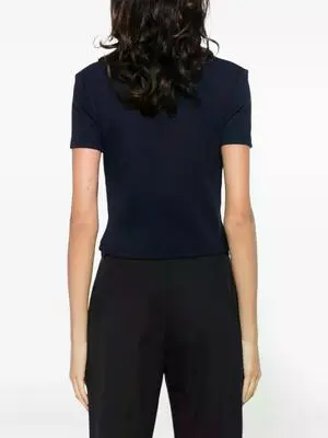 Sandro Cropped Polo Top With Embellished Collar - Blue