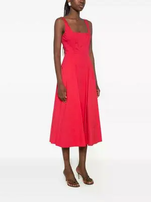 Staud Wells Square-neck Midi Dress - Red