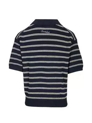 DUNST Striped Knit Polo - Blue