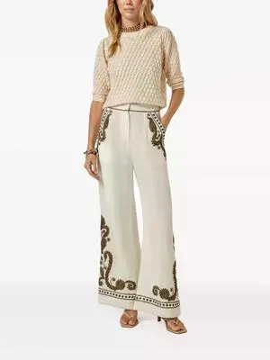 SCARLETT POPPIES High-waisted Wide Leg Embroidered Palazzo Pants