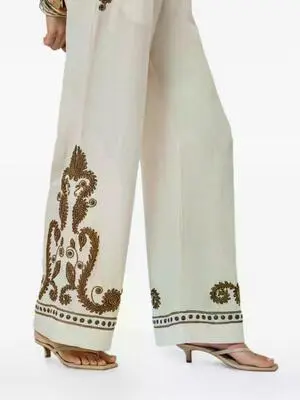 SCARLETT POPPIES High-waisted Wide Leg Embroidered Palazzo Pants