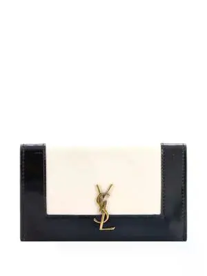 Saint Laurent Bicolor Monogram Wallet Leather And Patent Small Wallets - Black