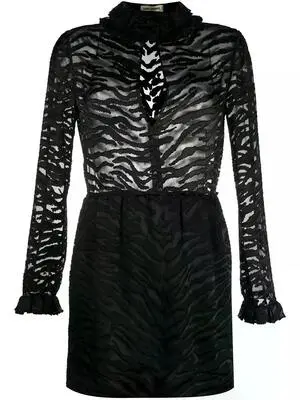 Saint Laurent Zebra Print Sheer Dress - Black