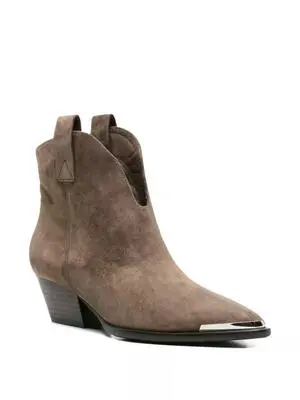 ADRIANNA FERETTI Pointed Toe Boots With Metal Cap Toe And Pull Tab - Brown