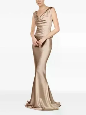 ALEXIA & ANTONIA Taupe Silk Bias Cut Maxi Skirt